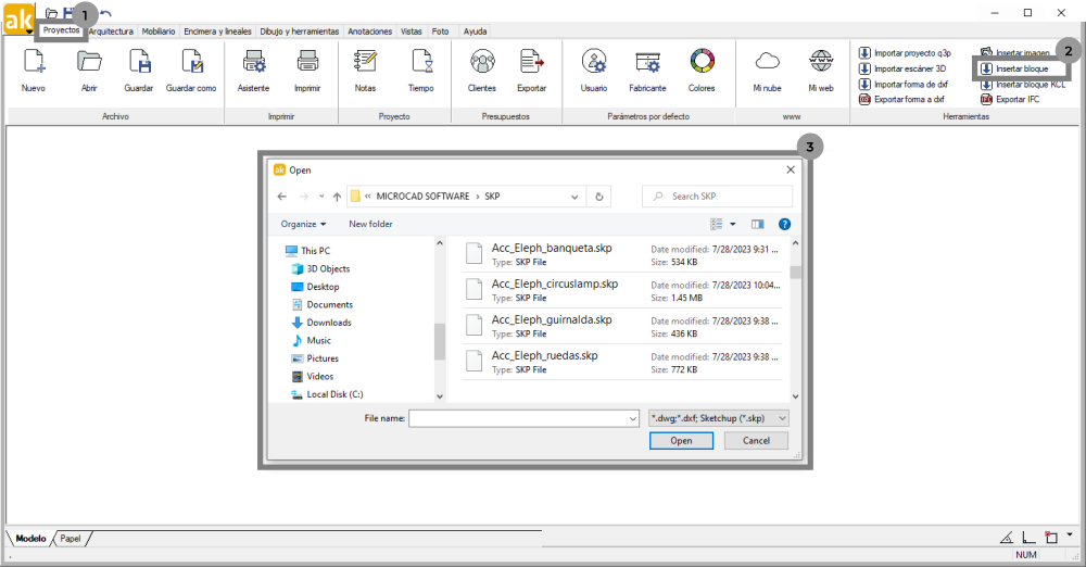 Insertar objetos de SketchUp